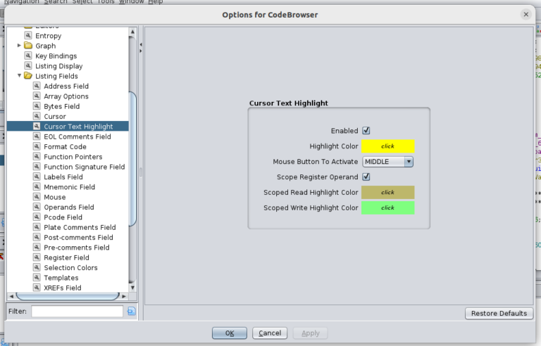 Ghidra Tip 0x01: Cursor Text Highlighting – Max Kersten